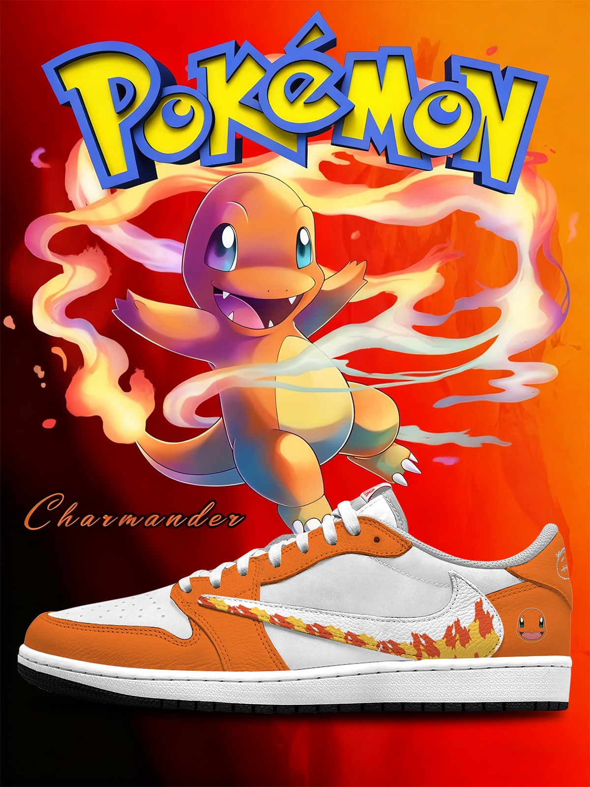 Handcrafted Personalized Charmander V.1 Shadow-Panel Low Sneakers With ...